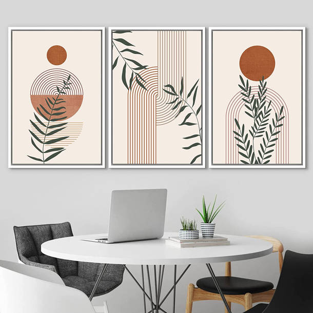 IDEA4WALL Unique Tropical Jungle Leaf Mid Century Modern Boho Framed Pictures Canvas 3 Pieces ...